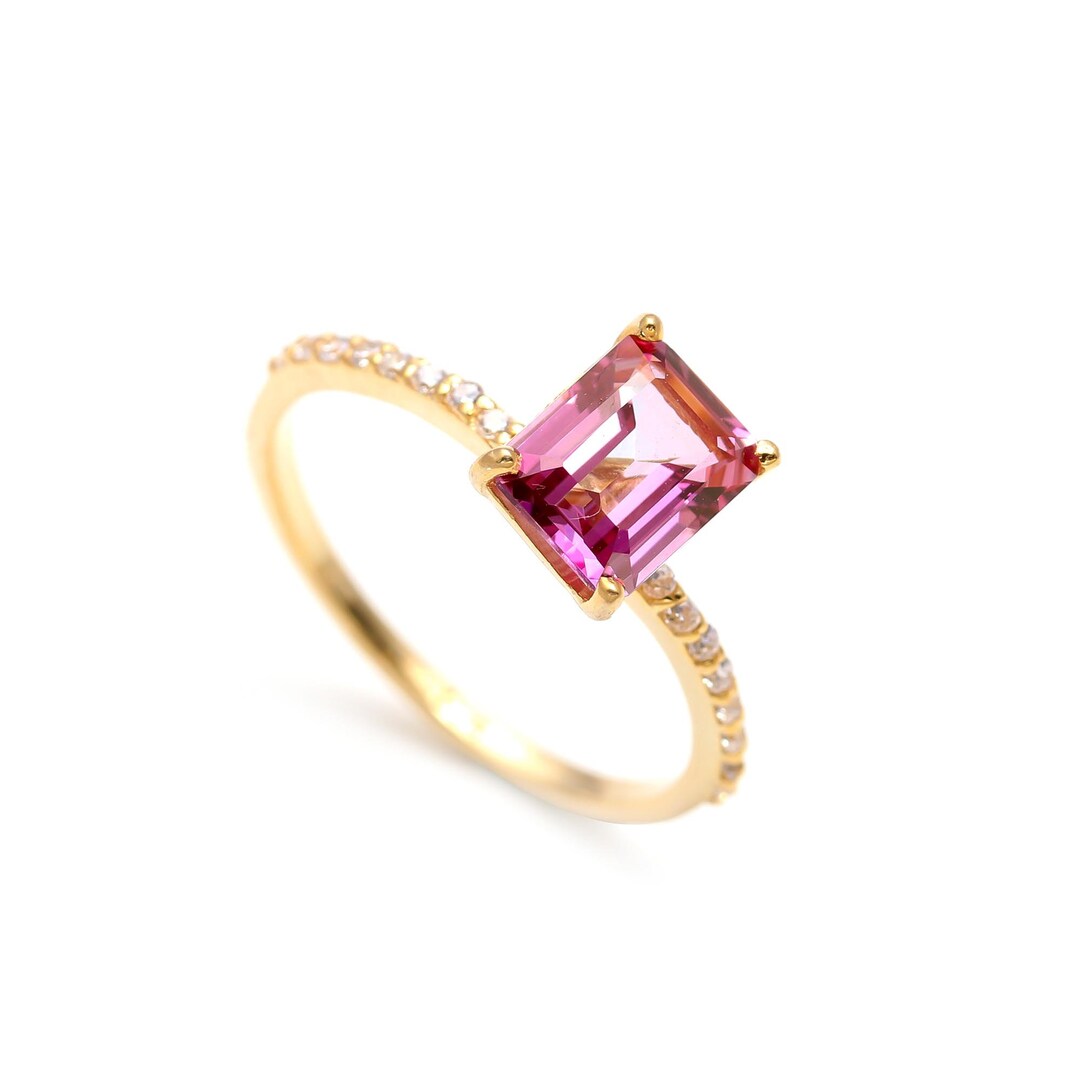 Natural Pink Topaz Octagon Shape Ring, 14K Gold Delicate Jewelry ...
