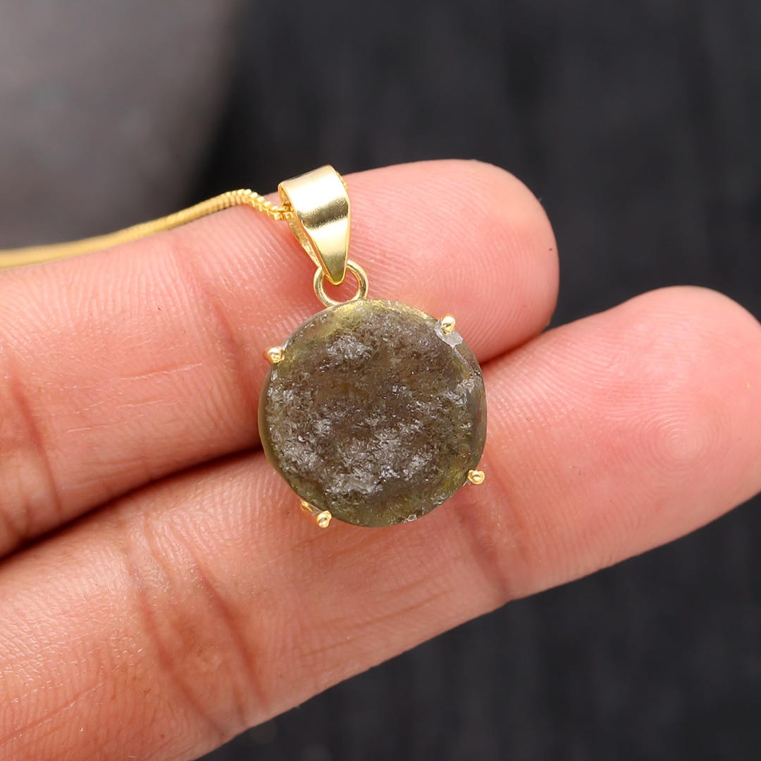 Meteorite Moldavite Round Shape Pendant, 14k Gold Delicate Jewelry ...