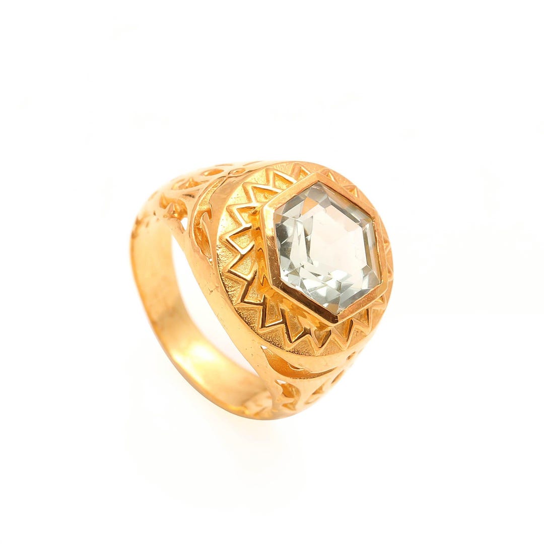 Natural Amethyst Hexagon Shape Men's Ring, 14k Gold Handmade Jewelry ...