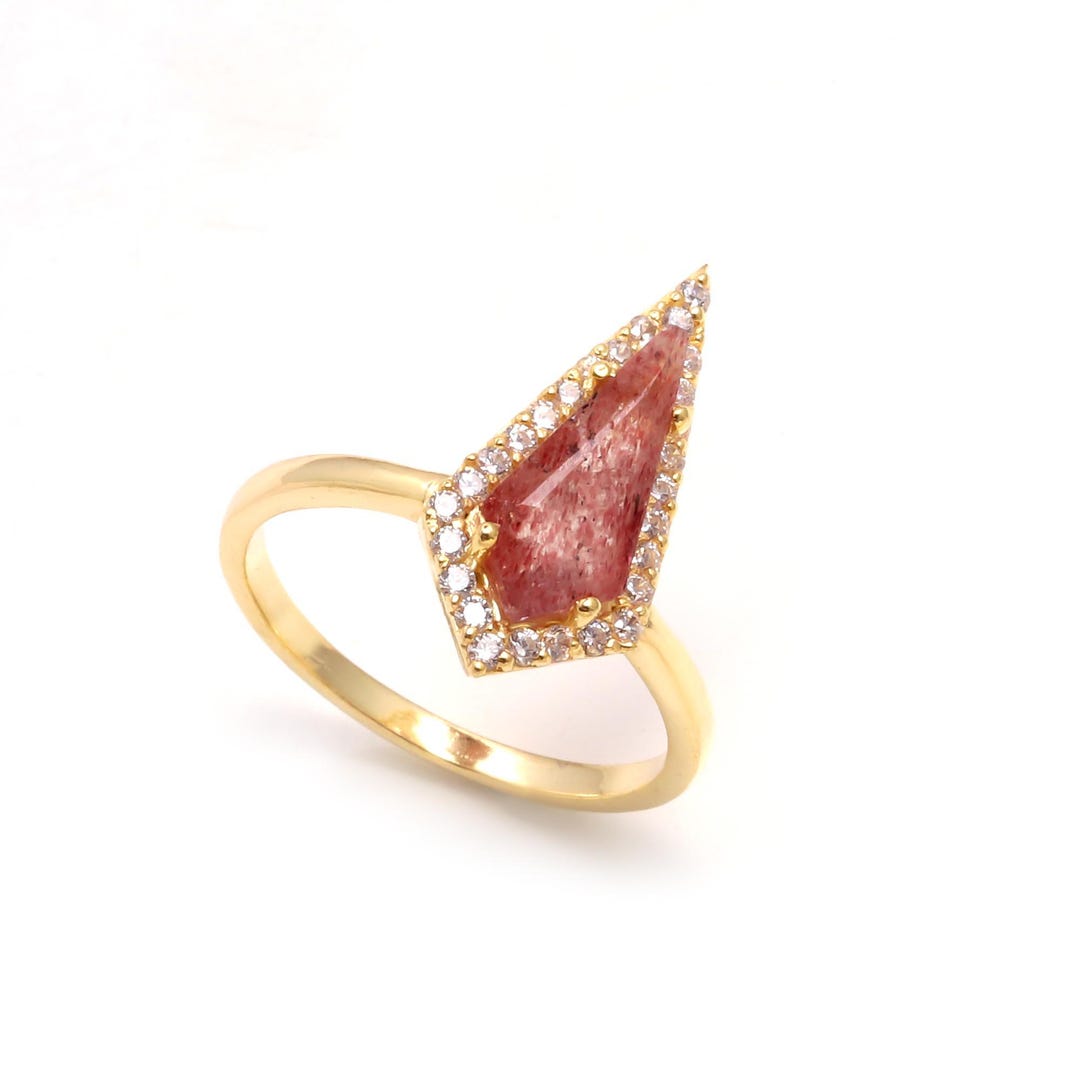 14K Gold Strawberry Quartz Kite Ring, Handmade Designer Jewelry - Etsy