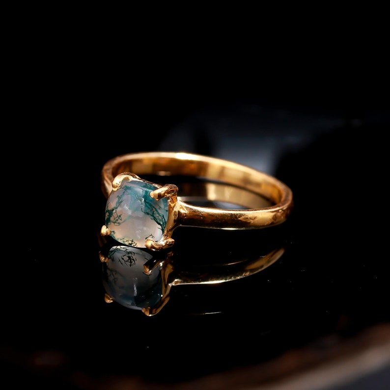 Anillo de ágata musgosa 100 % natural con cabujón cojín, joyería ...