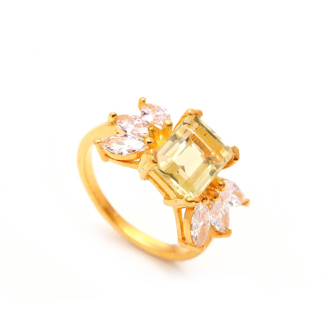 Handmade 14K Gold Lemon Quartz Octagon Ring, Delicate Crystal Jewelry ...