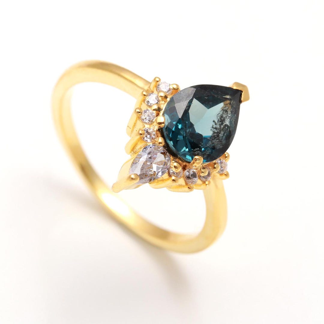 Natural London Blue Topaz Pear Engagement Ring, 14k Gold Pear Ring ...