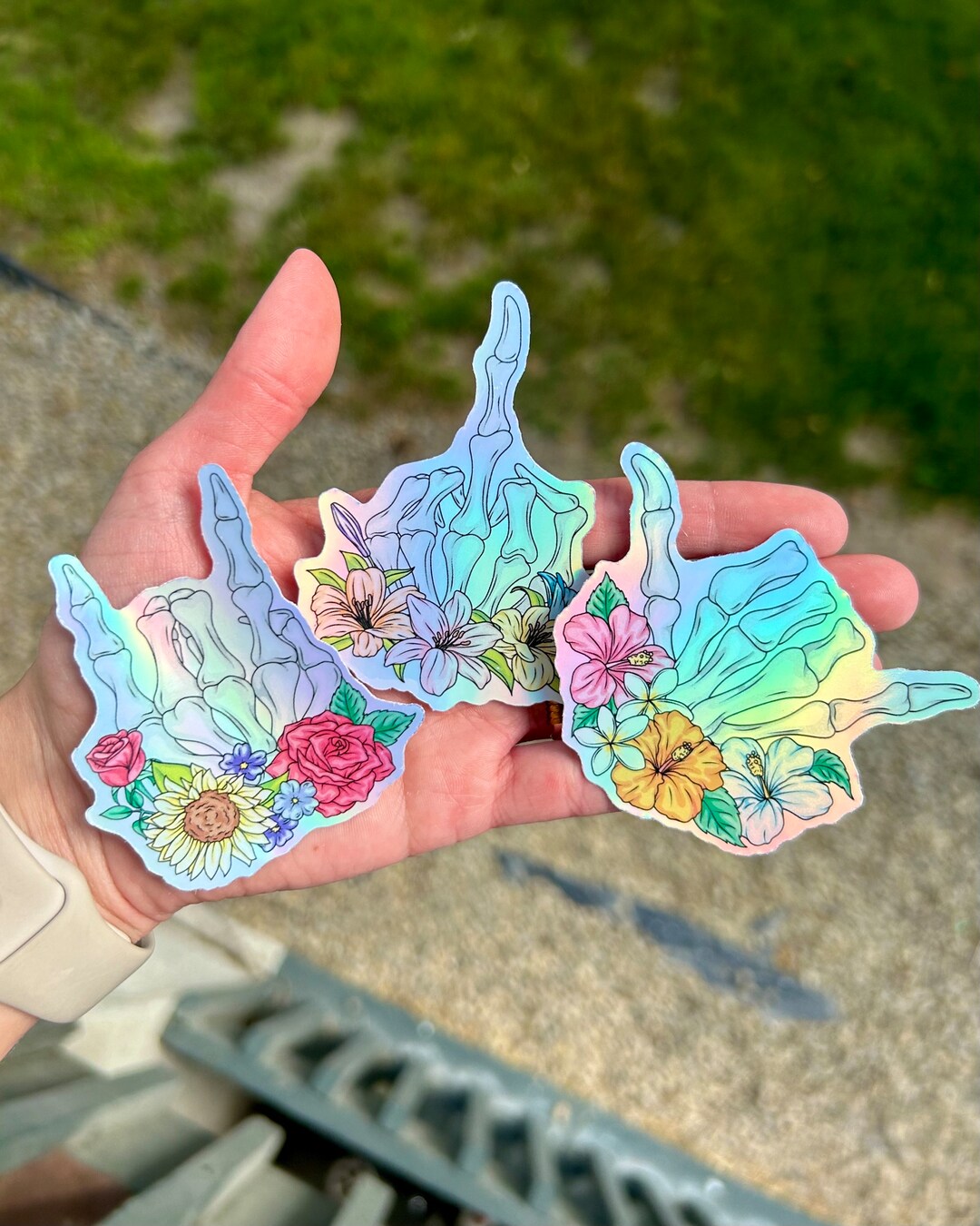 3 Pack Skeleton Hand Stickers - Etsy