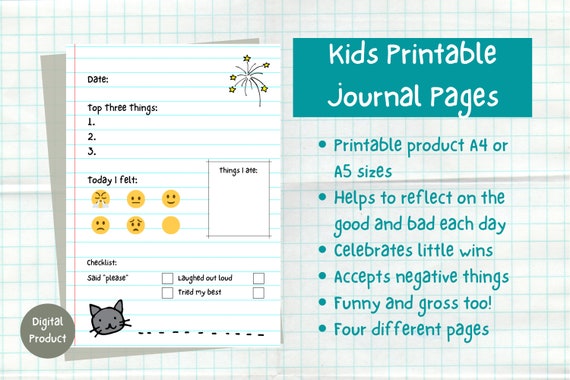 Kids Printable Journal Pages Cute Design A4 or A5 or A5 | Etsy