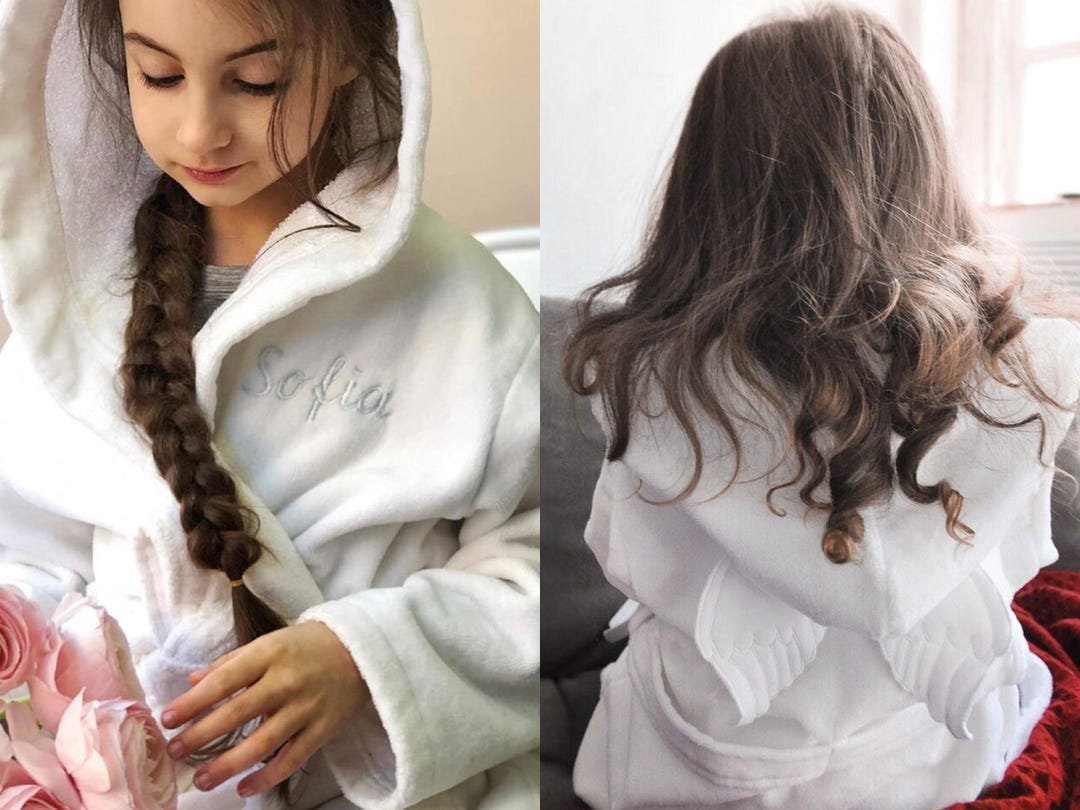 Custom Baby Angel Wings Bathrobe Embroidered Cotton Personalized Name ...