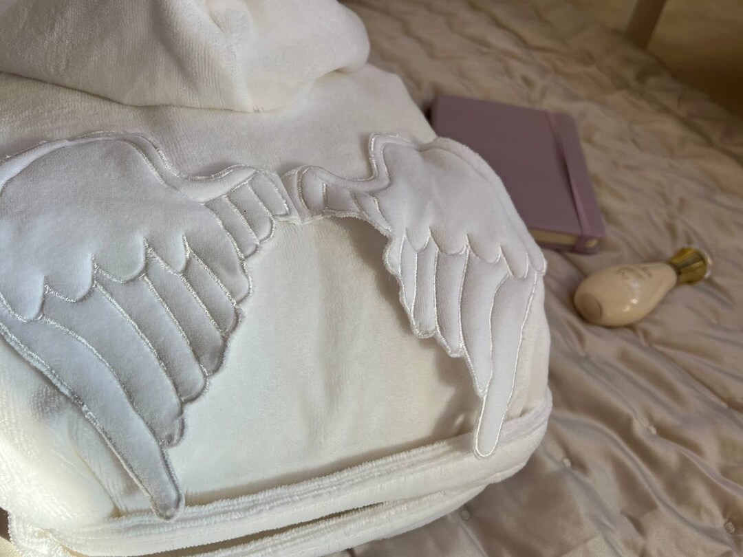 Adult White Custom Angel Wings Bathrobe Robe Embroidered Personalised ...