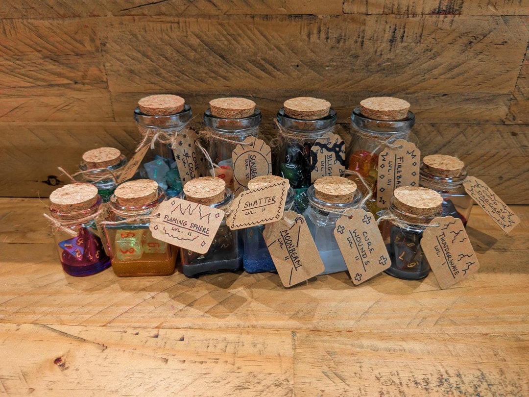 Spell Dice Jars - Dnd, RPG Spells in Potion Bottles - Etsy