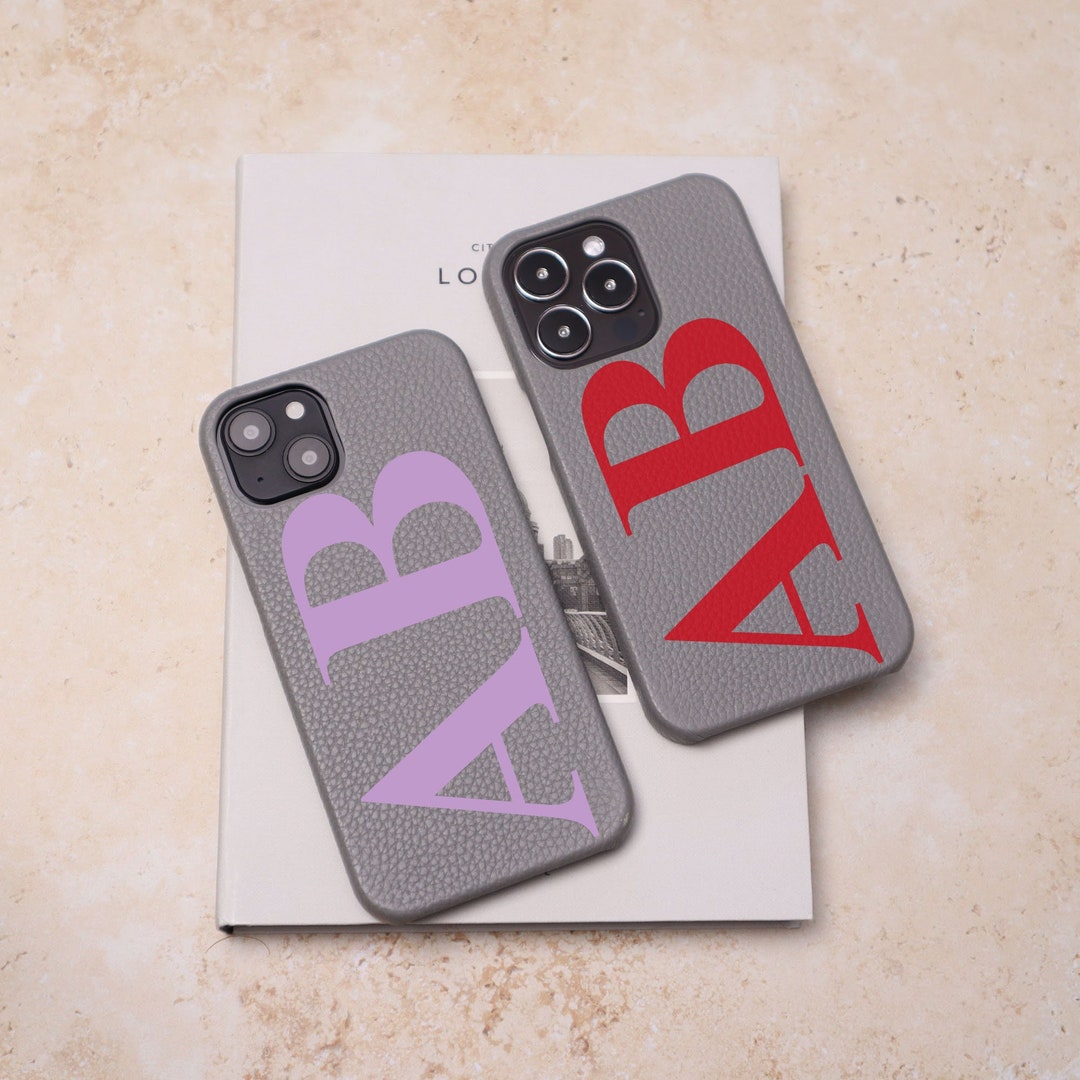 Personalised Grey Pebble Leather Phone Case, iPhone 12, 12 Pro, 12 Pro ...