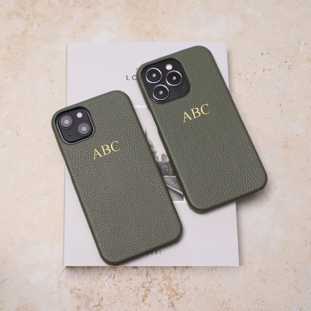 Personalised Khaki Green Pebble Leather Phone Case - iPhone 13, iPhone ...