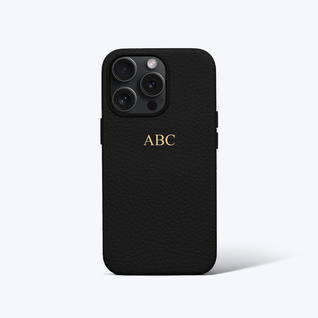 Personalised Black Pebble Leather iPhone Case Full Wrap - iPhone 13 ...