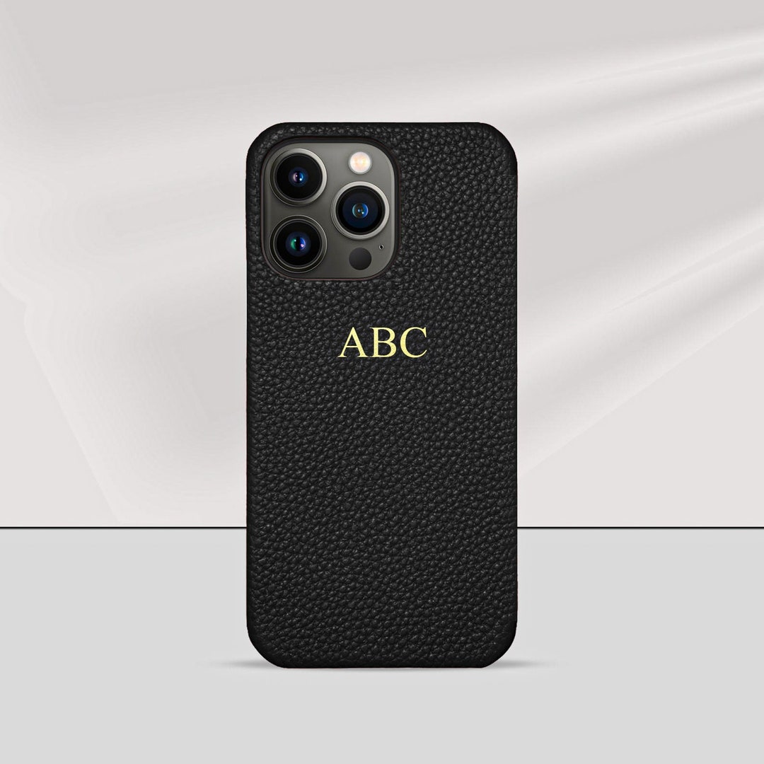 Personalised Black Pebble Leather Phone Case, iPhone 15, iPhone 15 Plus ...