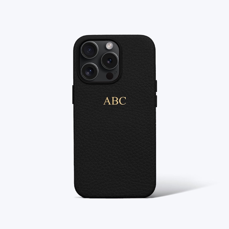 Personalised Black Pebble Leather iPhone Case Full Wrap - iPhone 14 ...