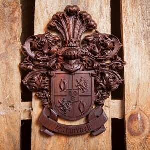 Personalized Wood Family Crest Sign – Custom Carved Coat of Arms - Etsy
