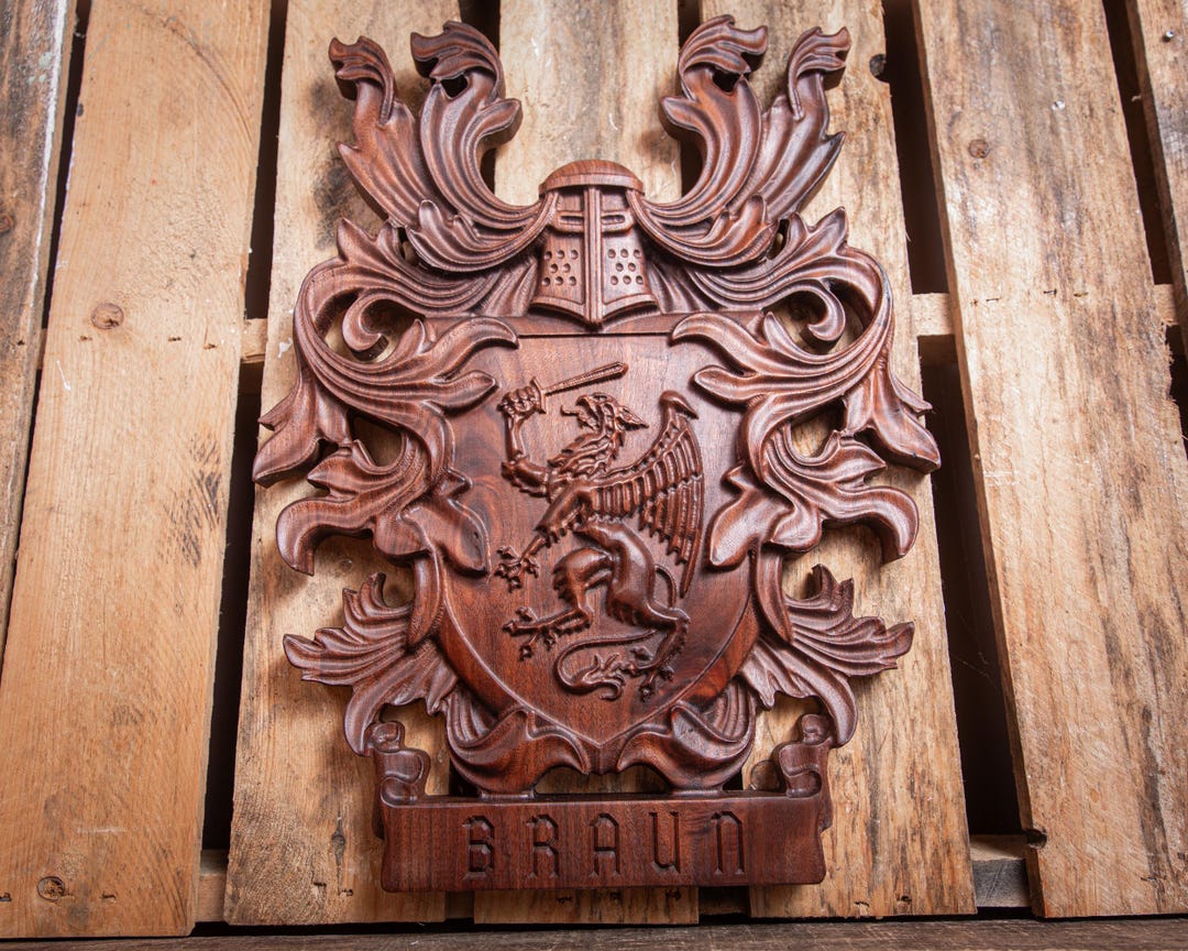 Custom Carved Family Crest – Artisan Made Wood Coat of Arms - Etsy