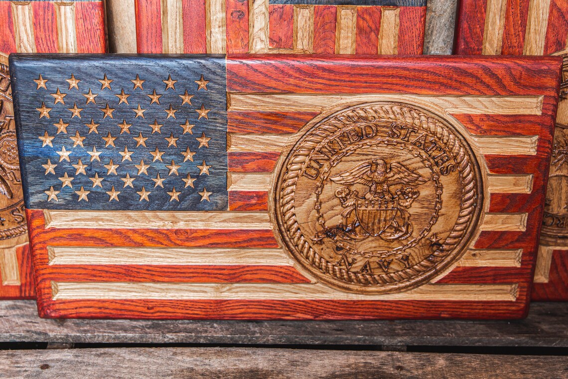 Custom Made Navy Emblem American Flag | Personalized Veteran Gift - Etsy