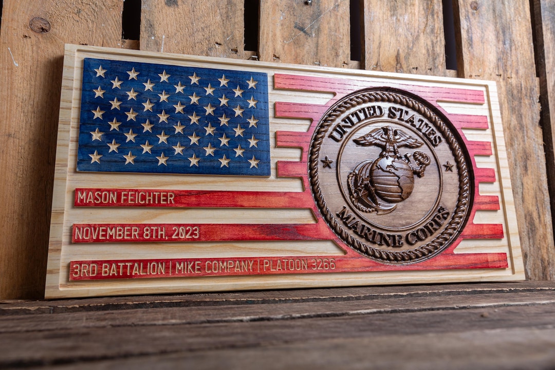 Personalized Marine Corps Retirement Plaque, 3D Carved Wooden American ...