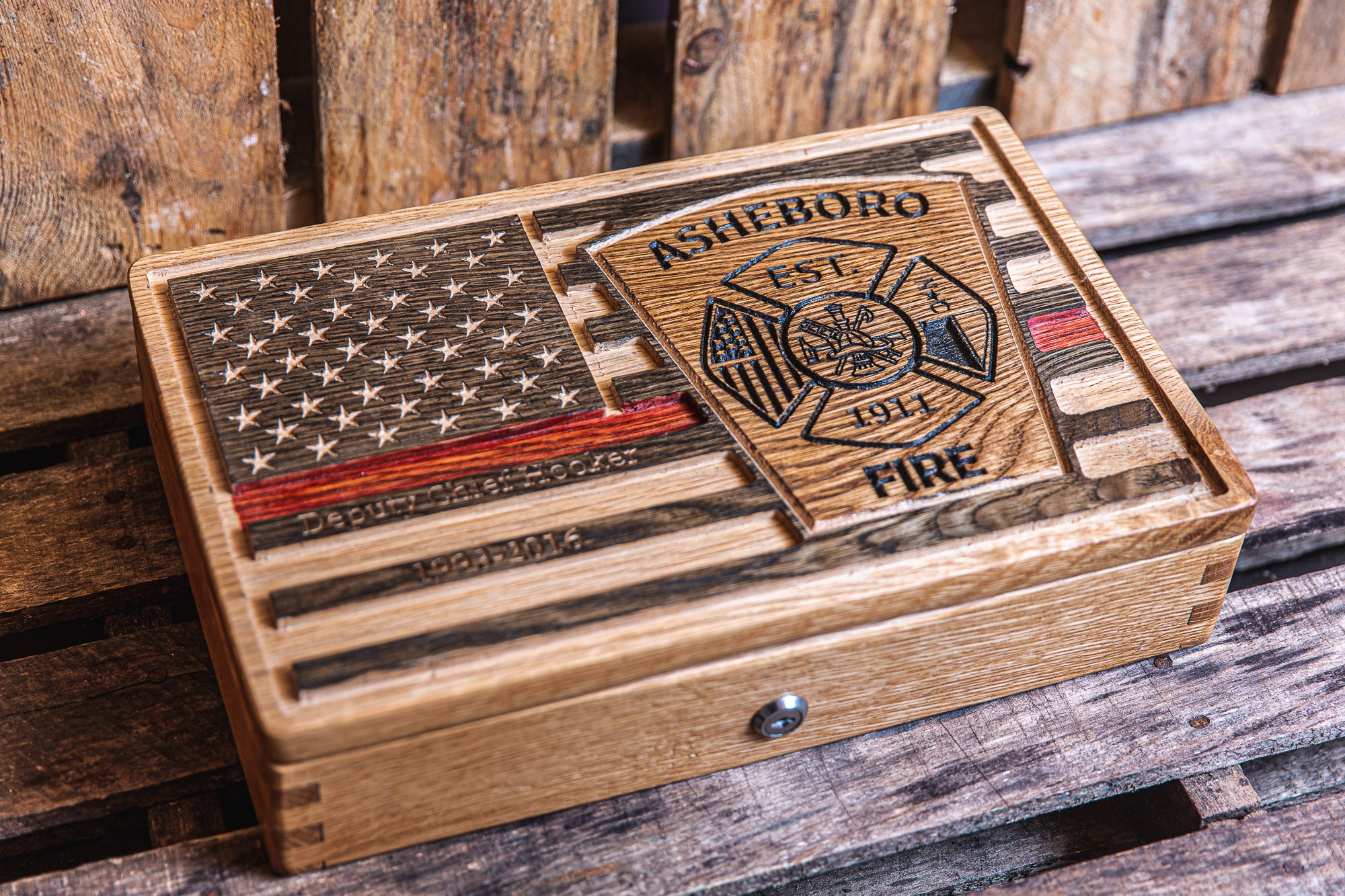 Personalized Firefighter Keepsake Box | American Flag, Thin Red Line - Etsy