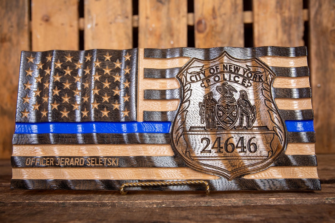 Personalized NYPD Thin Blue Line Flag | Wooden Police Officer Gift - Etsy