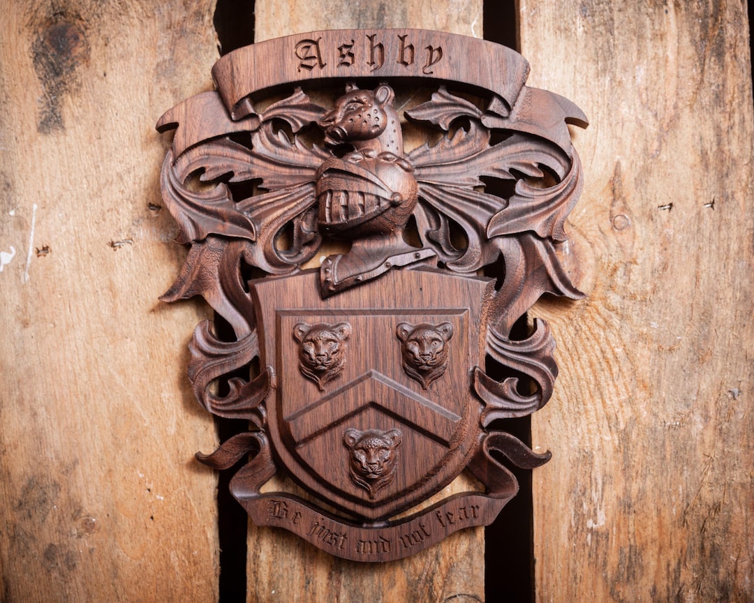Custom Wood Carved Family Crest - Hand Finished Coat of Arms - Etsy