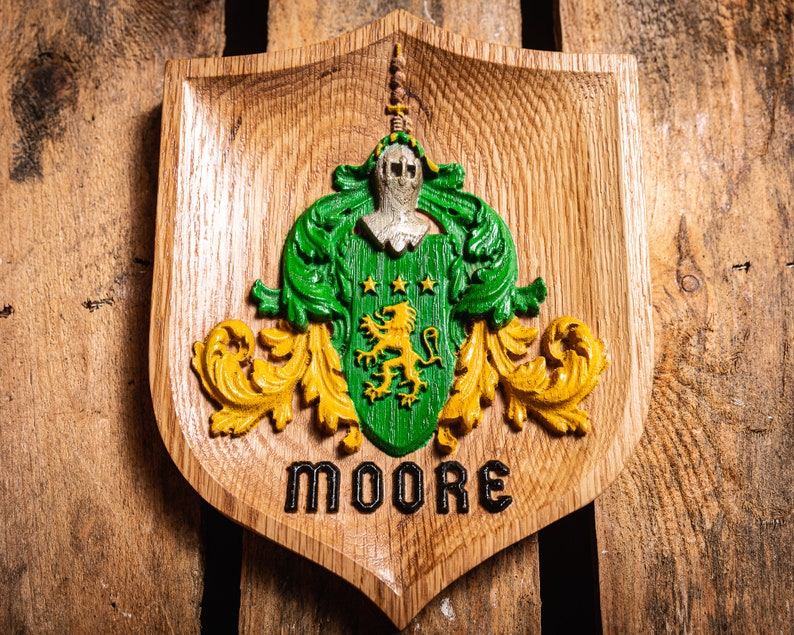 Custom Carved Oak Family Crest Plaque | Handmade Coat of Arms - Etsy