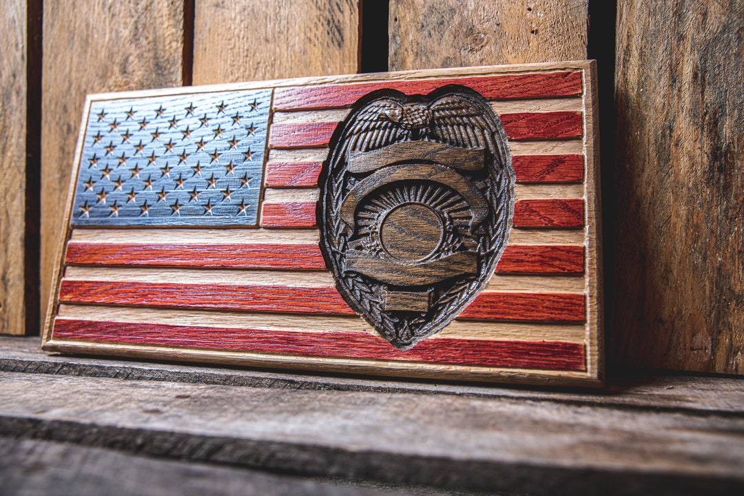 Personalized Wood Police Flag | 3D Carved Police Badge - Etsy