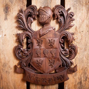 Custom Carved Family Crest | Personalized Wood Coat of Arms - Etsy