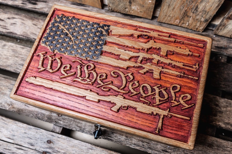 Oak American Flag Gun Concealment Case, Pistol Display Case, American ...