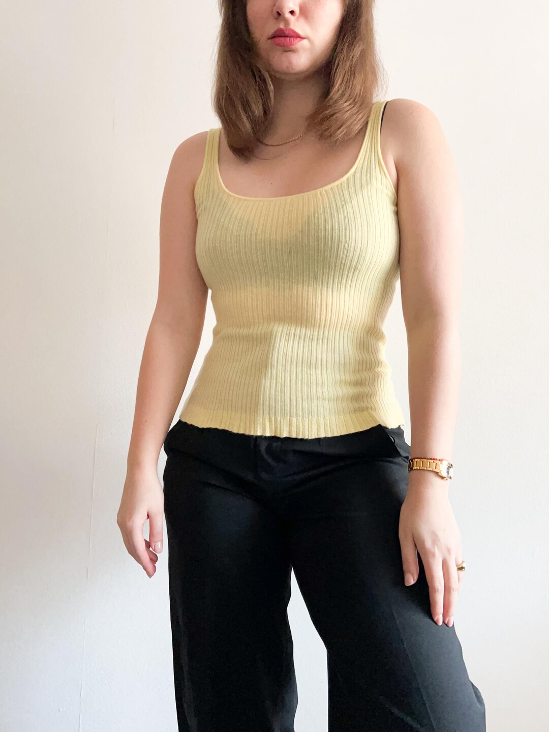Vintage Gianni Versace Women's 100% Cashmere Yellow Ribbed Tank Top ...