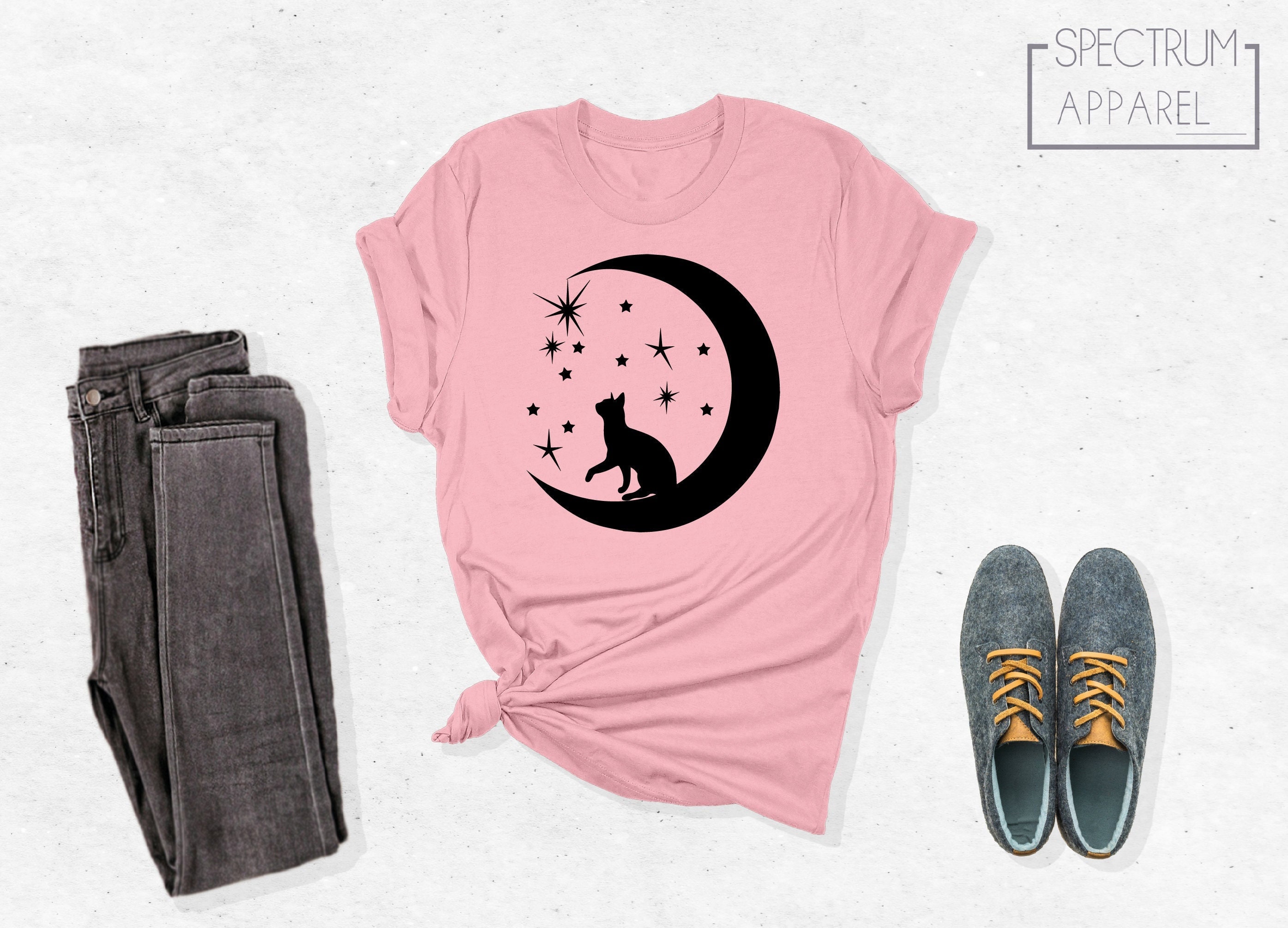 Cat Sitting on Moon Shirt, Cat Mom Shirt, Cat Lover Shirt, Cat Tshirt ...