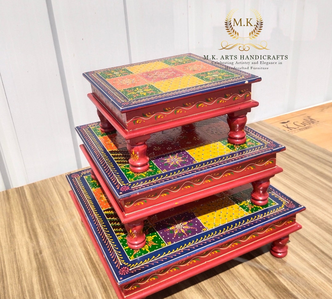 Wooden Bajot Chowki, Pooja Chowki, Handcrafted Chowki, Hand Painted ...