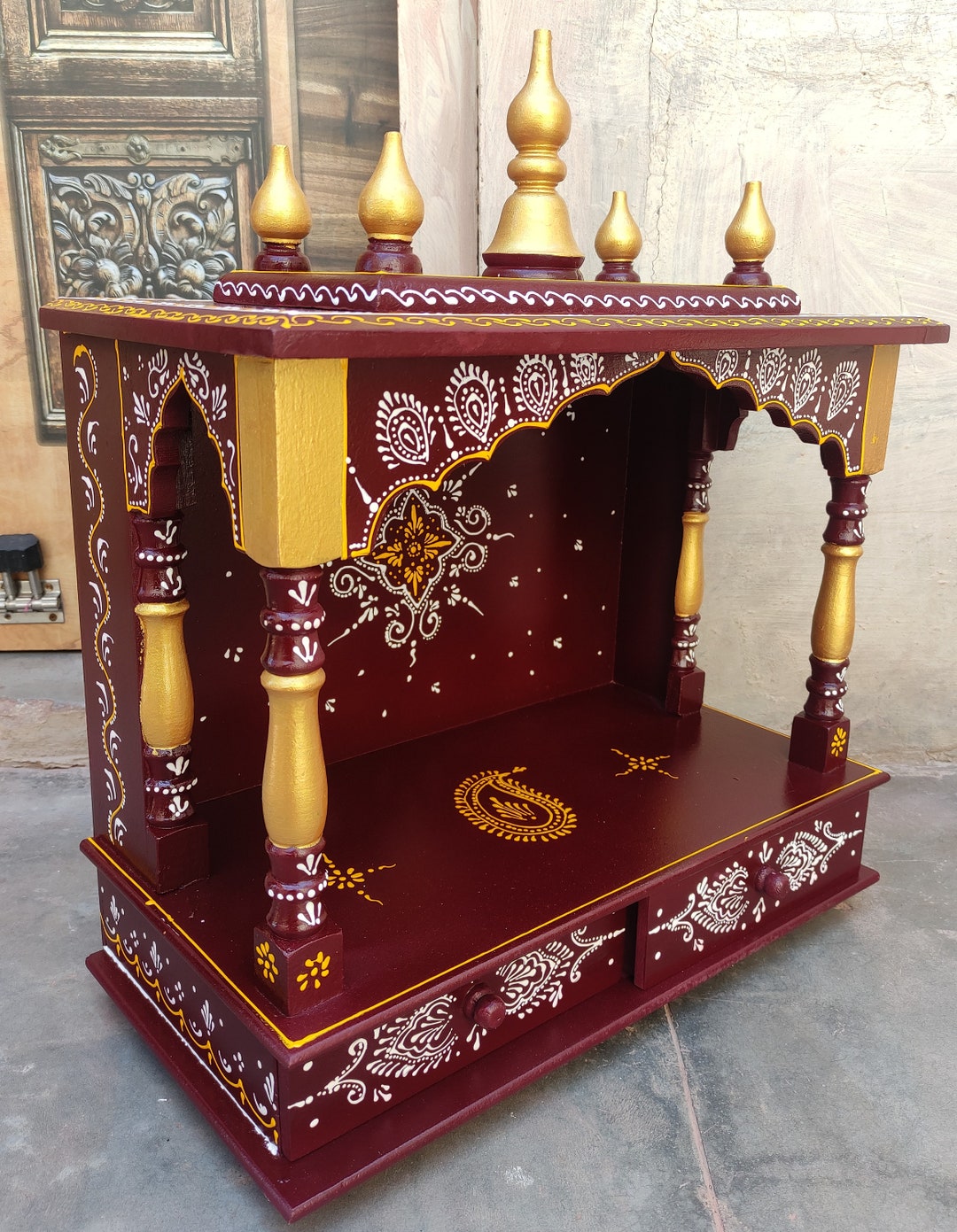 Wooden Temple Pooja Mandir Wood Pooja Ghar Handcrafted Hindu Mandir ...