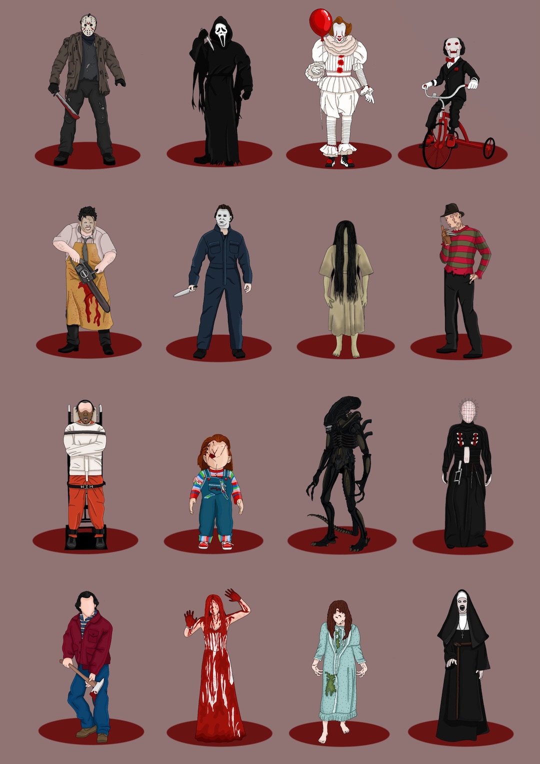 A4 Horror Characters Print - Etsy