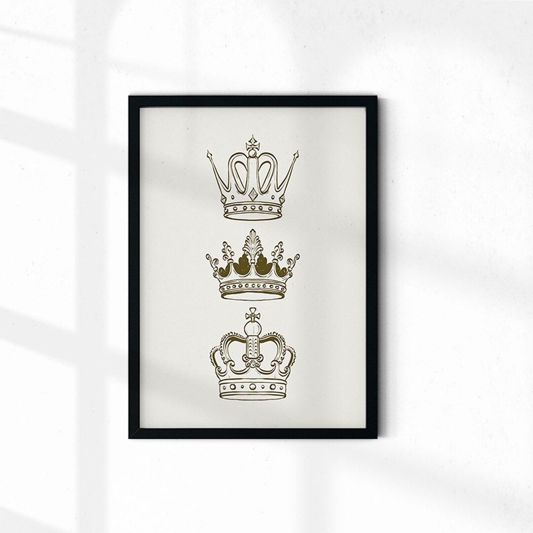 Vintage Crowns Print, Royal Crown, Princess Tiara, Bohemian Wall Art ...