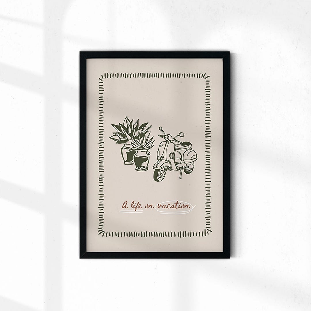 Bohemian Vespa Print, Motorcycle Minimalist Wall Art, Vespa Printable ...