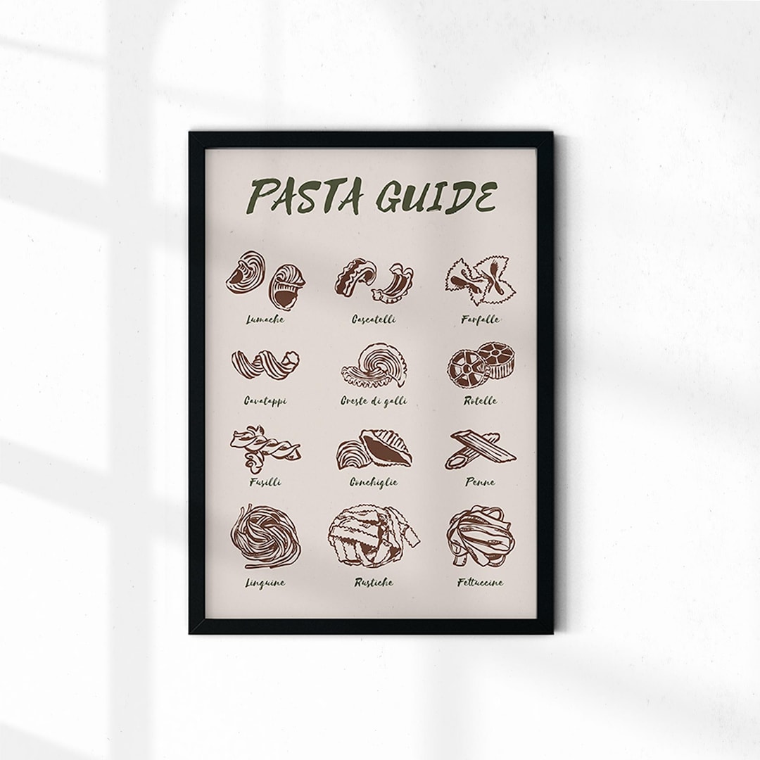 Pasta Guide Printable Wall Art, Kitchen Guide for Pasta Lover, Italian ...