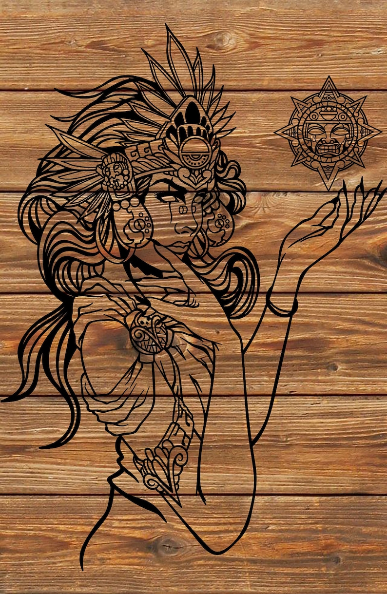 PNG SVG File Native Mayan Aztec Warrior Girl Tattoo Stencil for Cricut ...