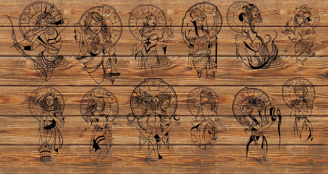 PNG SVG File All 12 Star Signs Tattoo BUNDLE Stencil for Cricut - Vinyl ...