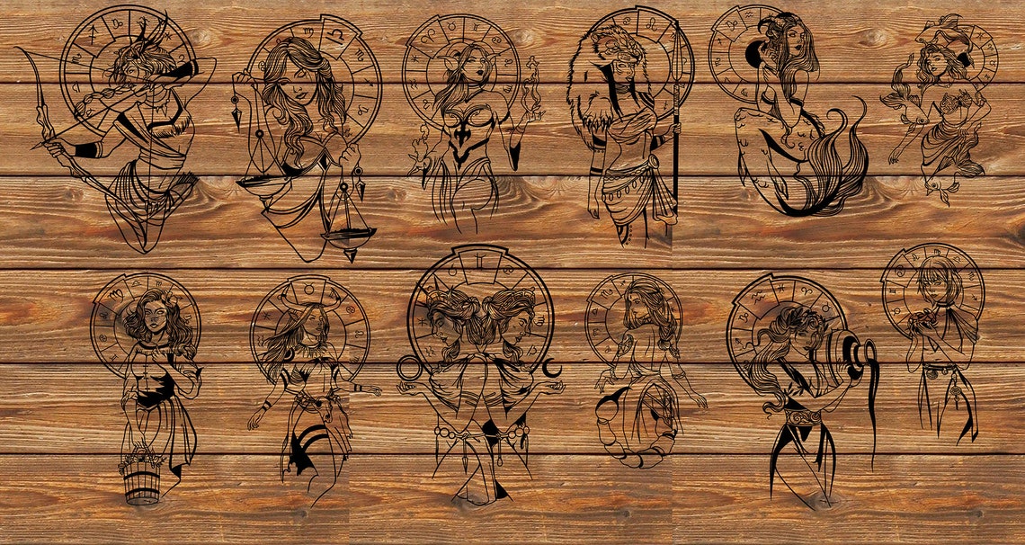 PNG SVG File All 12 Star Signs Tattoo BUNDLE Stencil for - Etsy