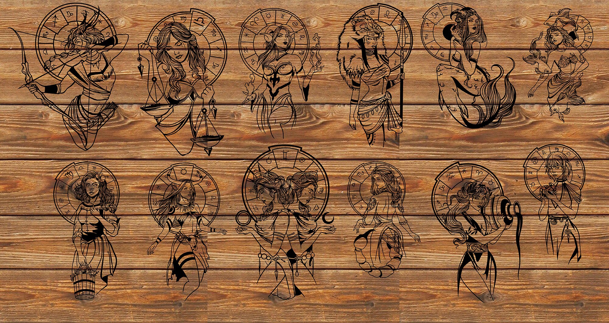 PNG SVG File All 12 Star Signs Tattoo BUNDLE Stencil for | Etsy UK