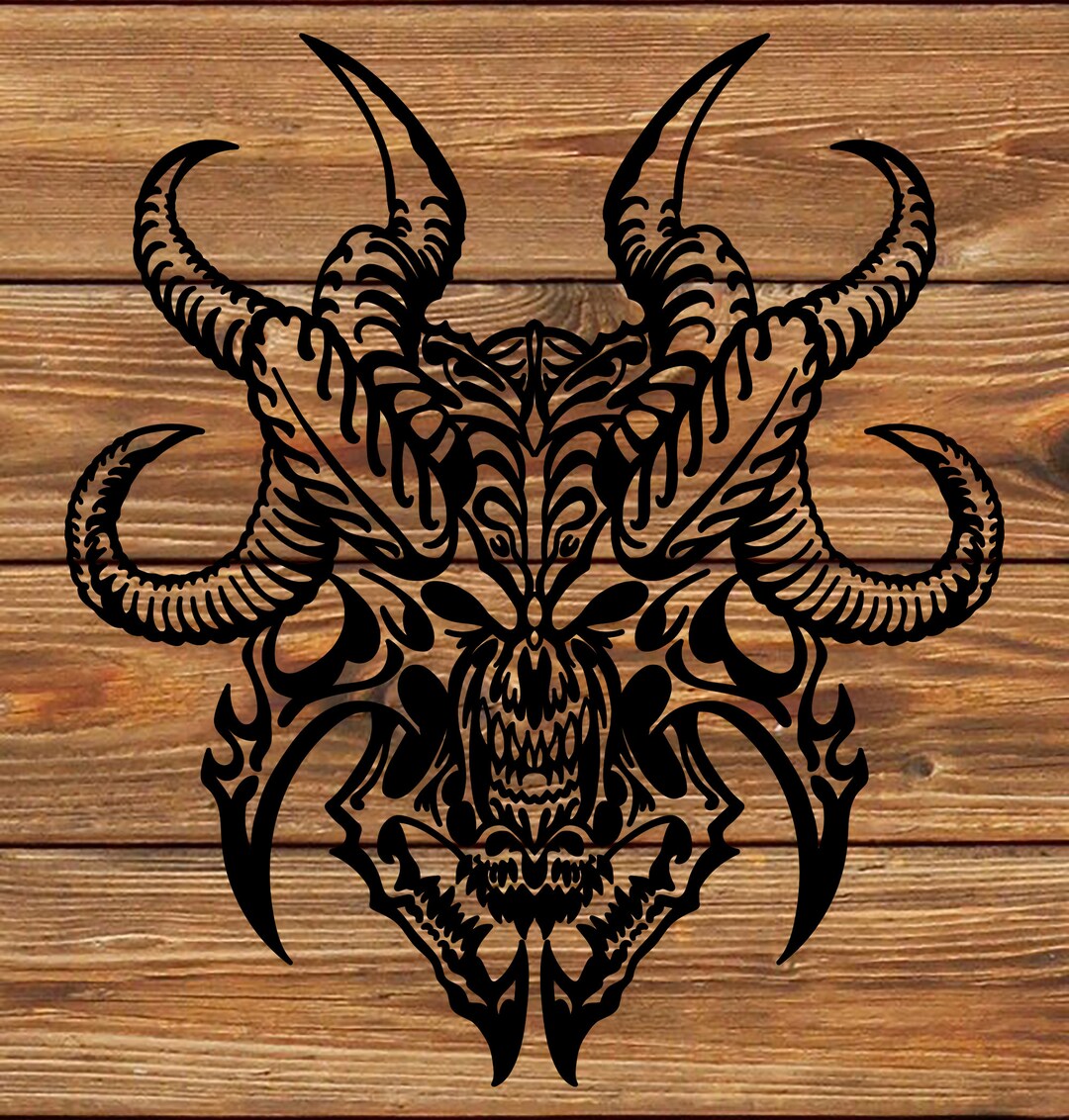 PNG SVG File Demon Head Devil Evil Tattoo Stencil for Cricut Vinyl ...