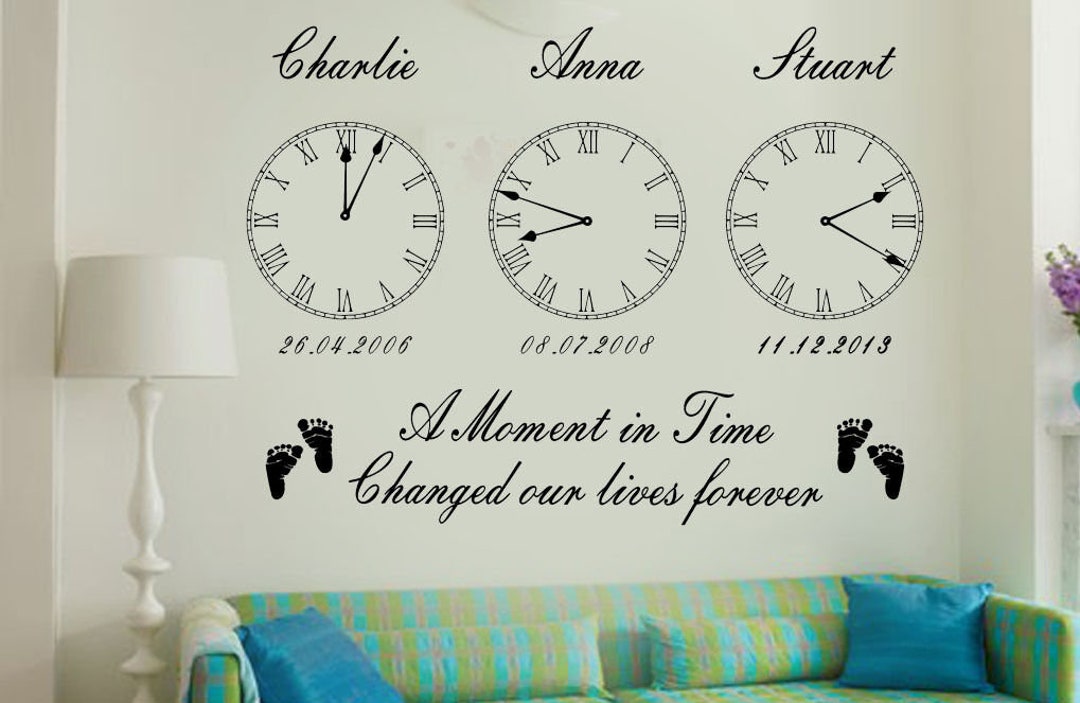 Personalised Birth Clocks X 3, Living Room Vinyl Wall Art Sticker Decal ...