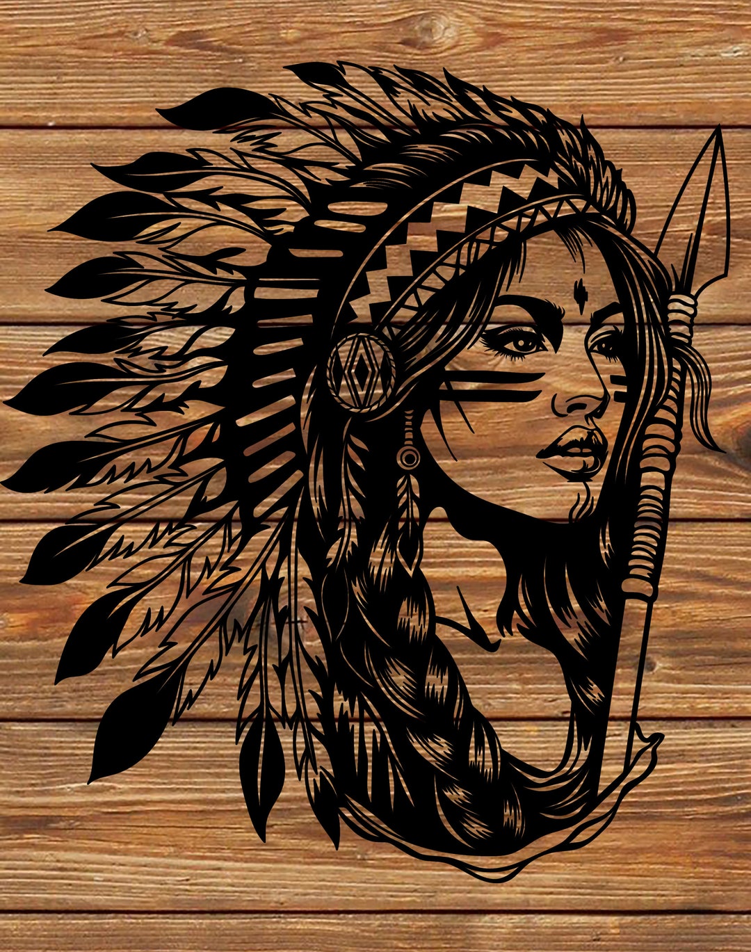 PNG SVG DXF File Native American Warrior Girl Stencil for Cricut ...