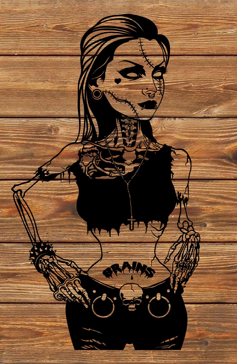 PNG SVG File 12 Zombie - Monster Girls Tattoo BUNDLE Stencil for Cricut ...