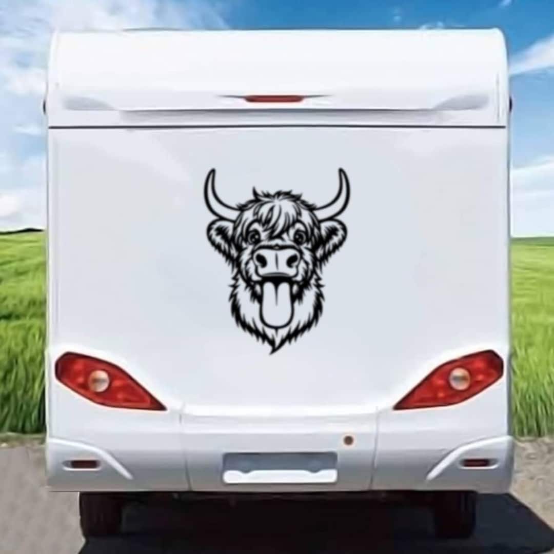 Motorhome Camper Van Caravan Sticker DECAL COMPASS Funny Highland Cow ...