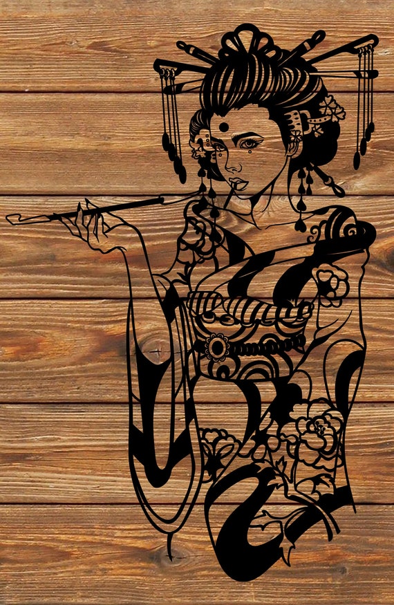 PNG SVG File Japanese Pretty Geisha Smoking Girl Tattoo - Etsy