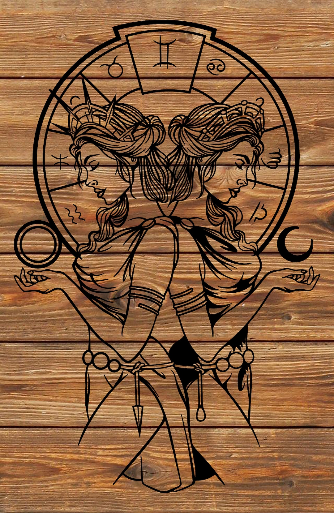 PNG SVG DXF File Cool Gemini Zodiac Star Sign Tattoo Stencil Silhouette ...