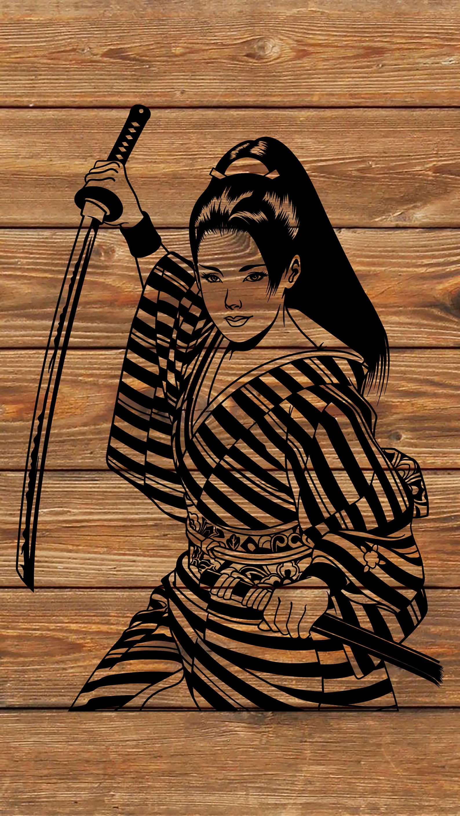 PNG SVG File Japanese Pretty Samurai Girl Tattoo Stencil for | Etsy