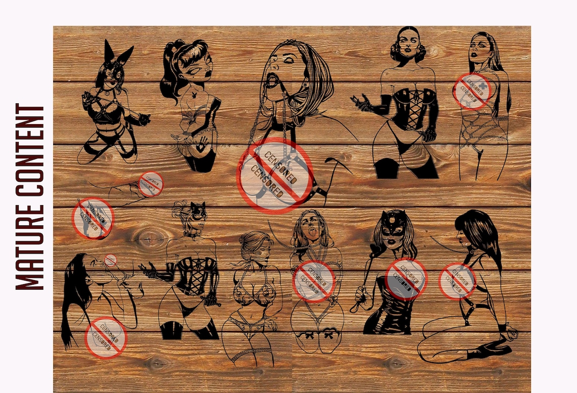 PNG SVG File Mature Content - Sexy Girls Bondage Tattoo BUNDLE Stencil ...