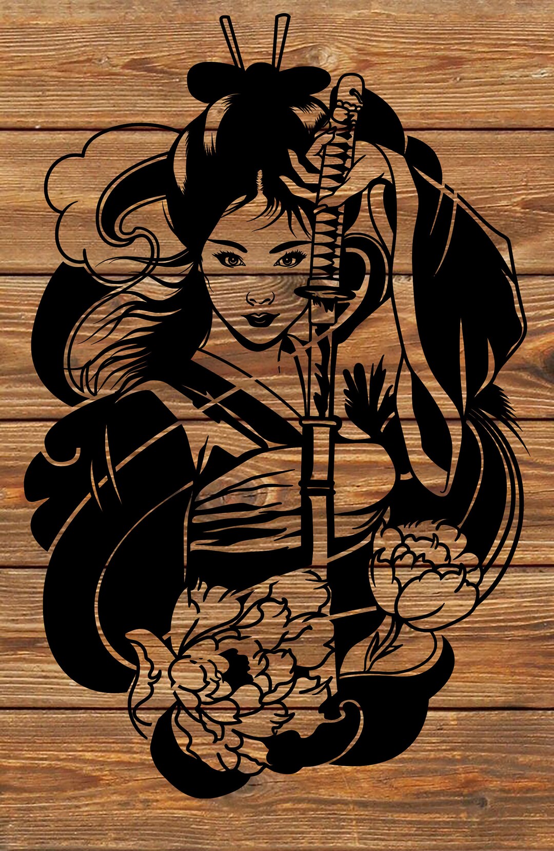 PNG SVG DXF File Japanese Pretty Geisha Warrior Girl Tattoo Stencil for ...